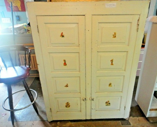 Antique BUILT IN PRIMITIVE PAINTED STEP BACK KITCHEN FARM CABINET TOP ...
