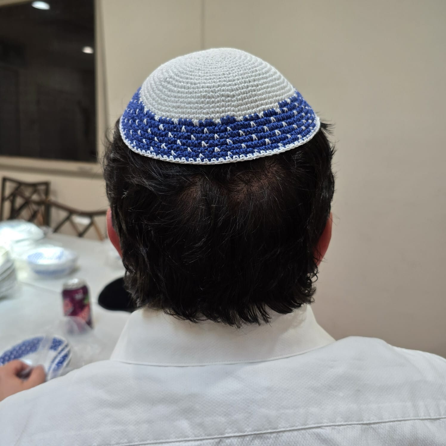 Yamaka Judaica 19 cm kippot Skull Cap Kippah Kipa Keppah wht/blue Knit ...