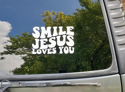 Smile Jesus Loves You Religious vinyl car/window decal Sticker 4x6 USA ...
