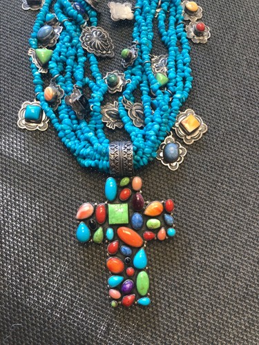 LEO FEENEY Multi Stone cross and multi strand necklace with silver ...