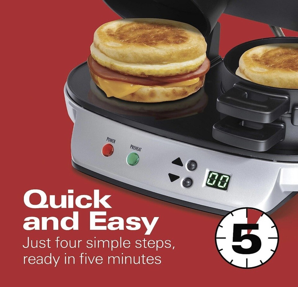 Hamilton Beach Dual Breakfast Sandwich Maker with Timer, Silver (25490A ...