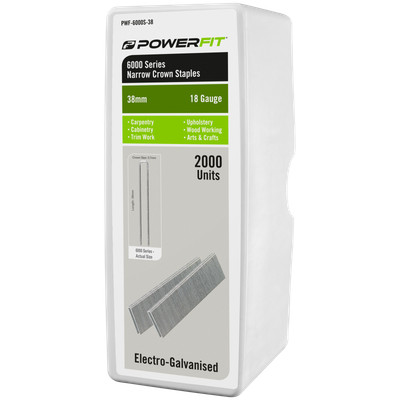 PowerFit 38mm 6000 Series Narrow Crown Electro-Galvanised Staples ...