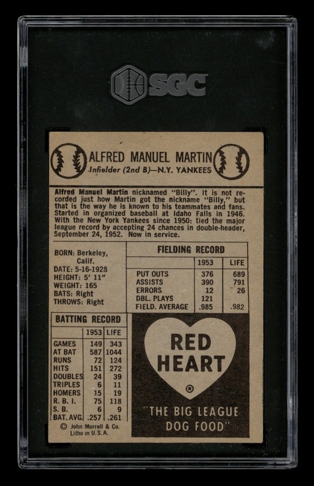 1954 Red Heart Dog Food Set-Break Billy Martin SGC 3 VG | eBay