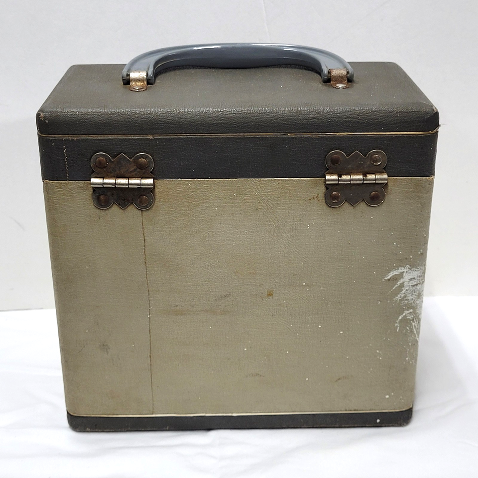 COLUMBIA Wood 2-Tone 45 RPM 7" Carrying Case Storage 45's Records Tote ...
