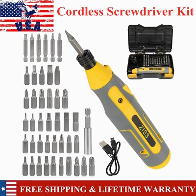 4V Cordless Screwdriver Kit Electric USB Rechargeable Power Tool 43pcs ...