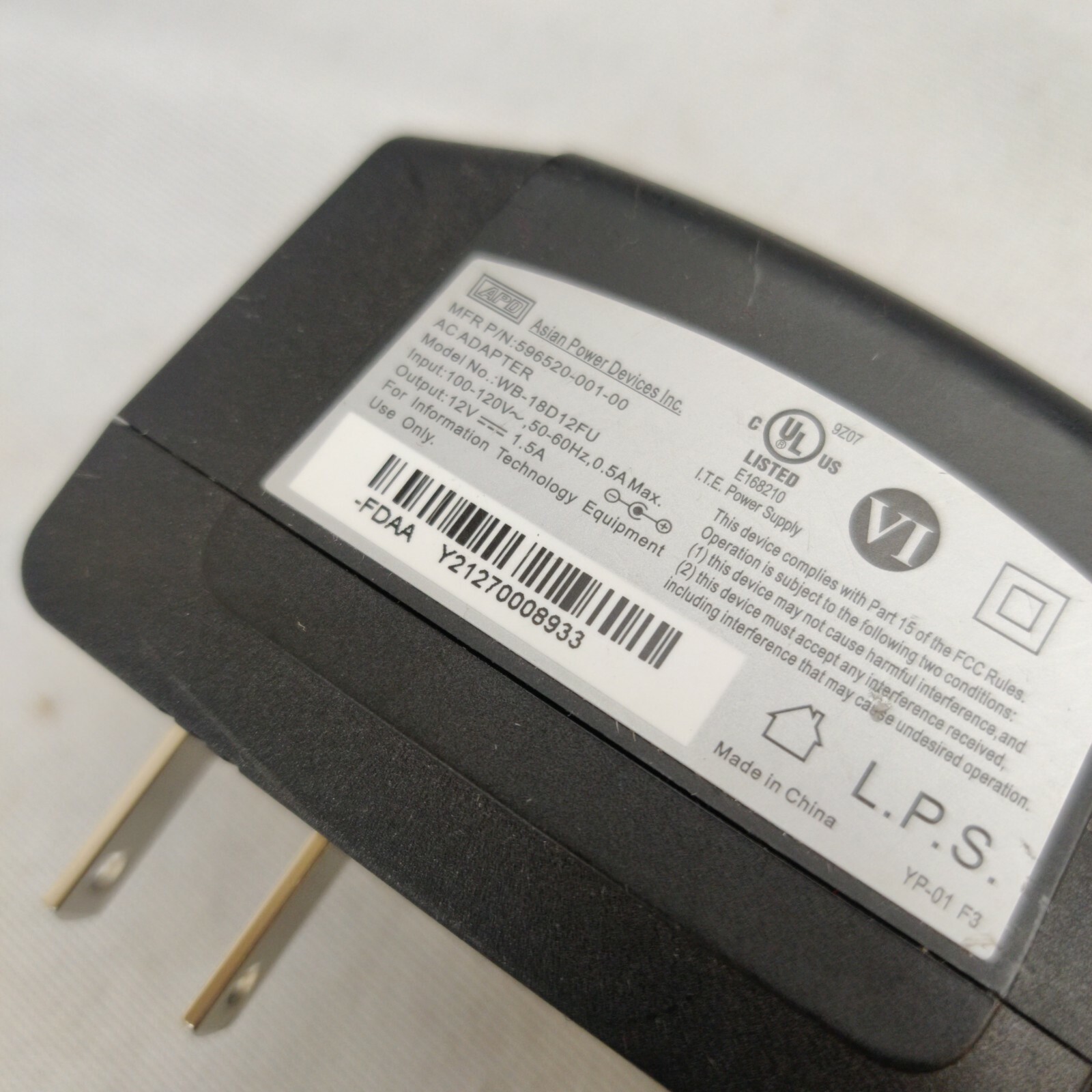 APD Asian Power Devices Wb-18d12fu 18w AC Adapter 12v 1.5a for sale ...