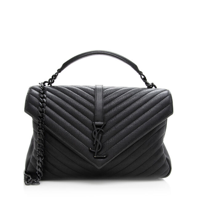 Saint Laurent College Quilted Shoulder Bag Large Black Leather for sale ...