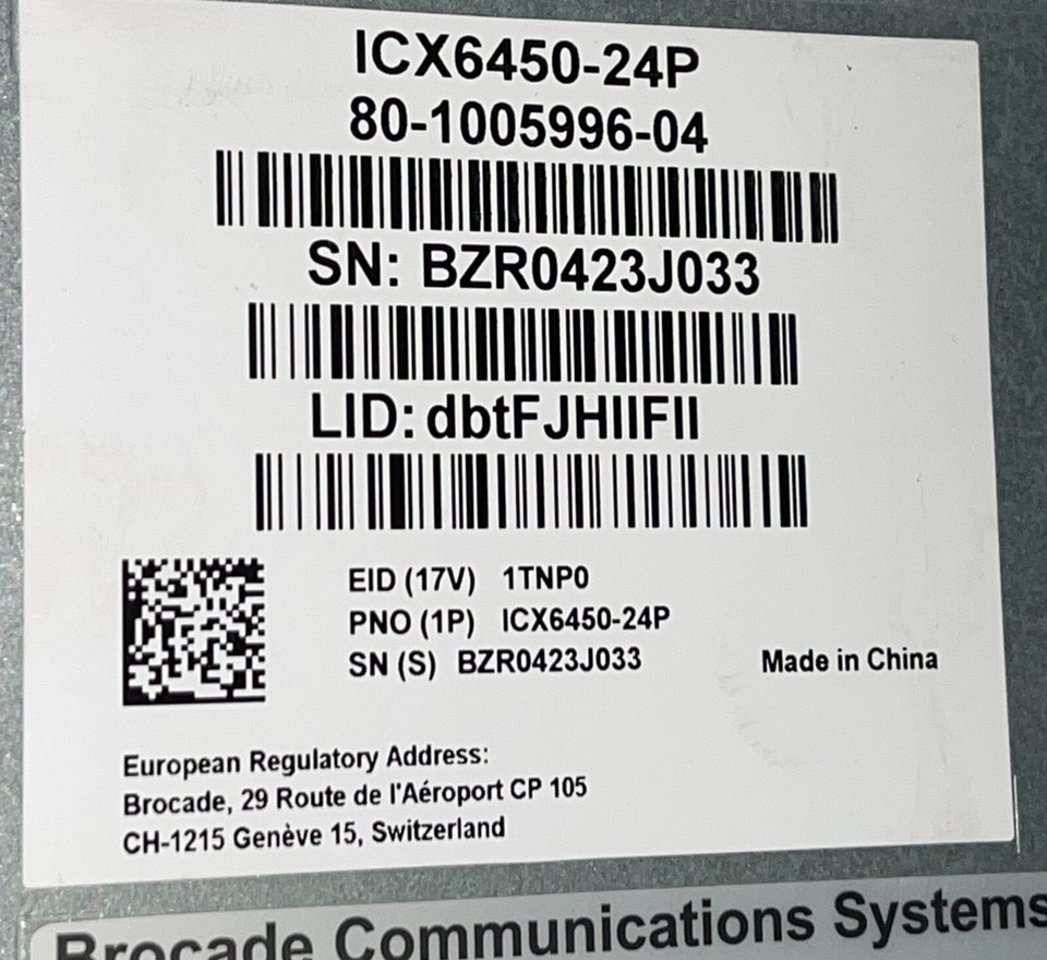 BROCADE ICX 6450-24P 80-1005996-04 24 Port Gigabit POE+ Ethernet ...