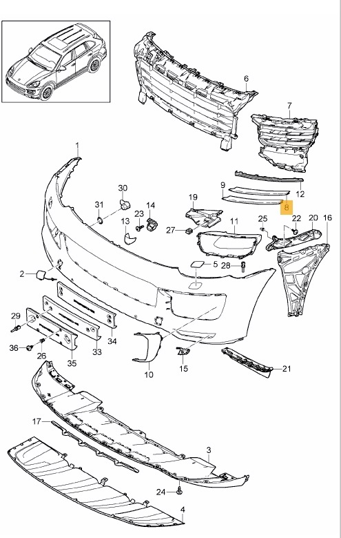 Porsche 958 Cayenne TURBO GTS Lamelle Links Stoßstange Vorne ...