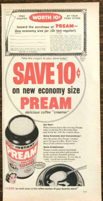 1958 Pream Coffee Creamer PRINT AD Dime Off Offer | eBay