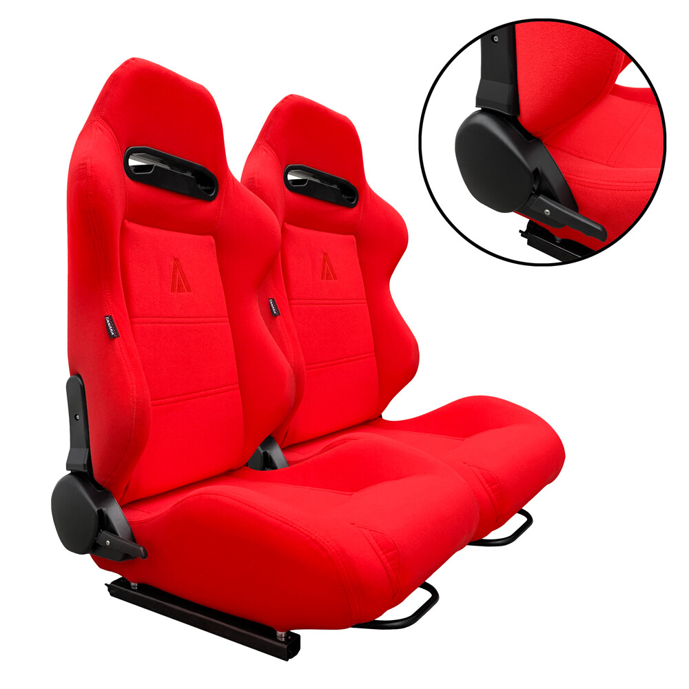 PAIR L + R TANAKA RED CLOTH RACING SEATS RECLINABLE W/ SLIDERS FOR ...