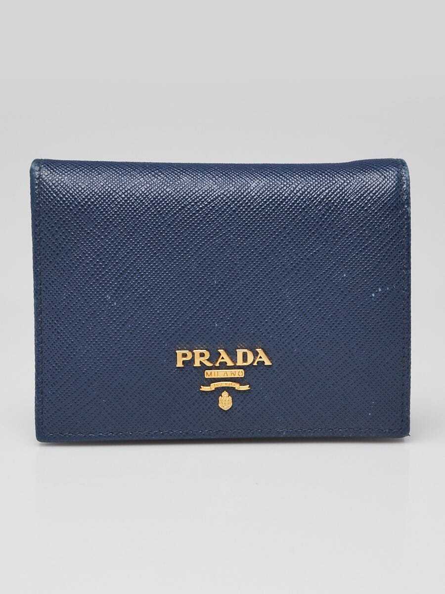 Prada Blue Saffiano Leather Bi-Fold Compact Wallet - Gem