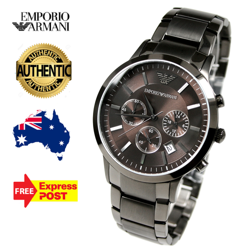 NEW EMPORIO ARMANI AR2454 BLACK/GREY STAINLESS STEEL CHRONOGRAPH MENS ...