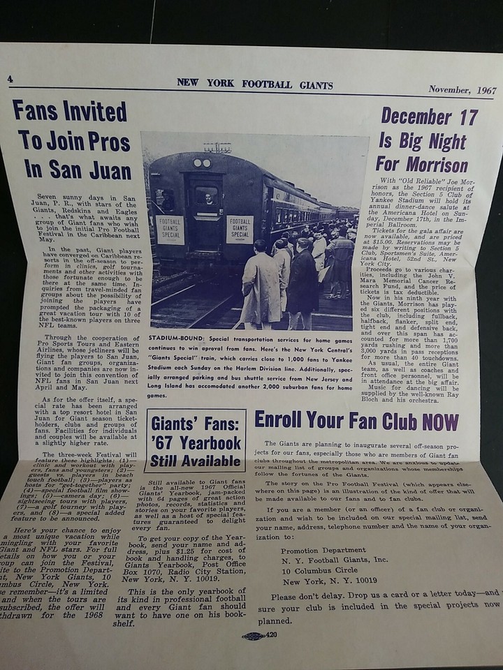 1967 New York Giants Touchdown Magazine- November | eBay