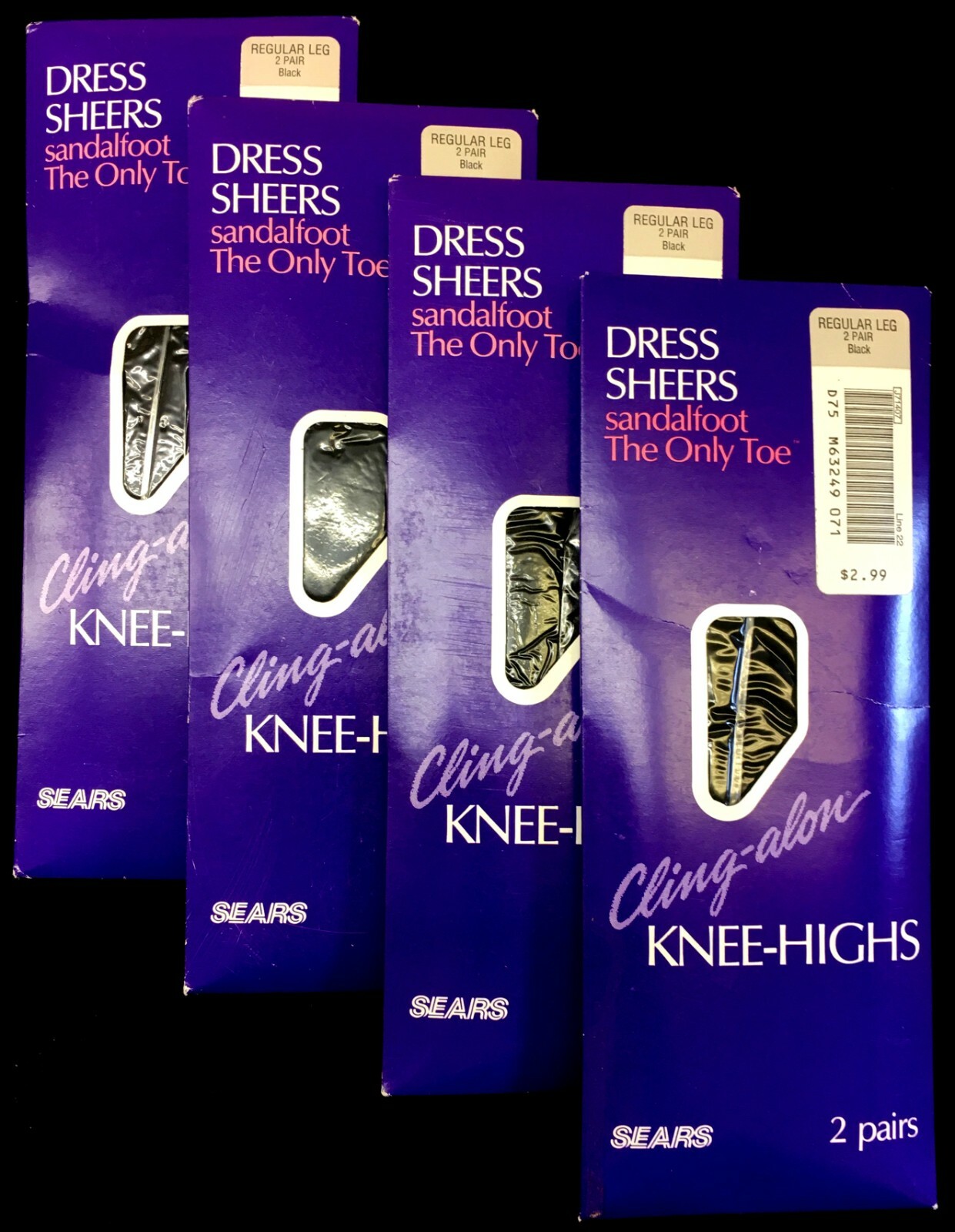 Lot 8 Pairs Sears Cling-alon Knee Highs Regular Black Sandalfoot NIP ...