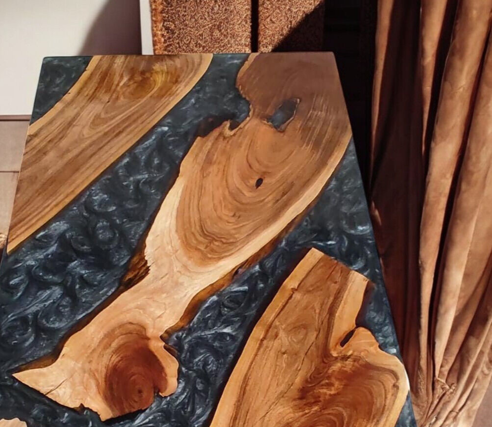 Live edge Wood River Epoxy Table Top for Dining Room Interior Handmade ...