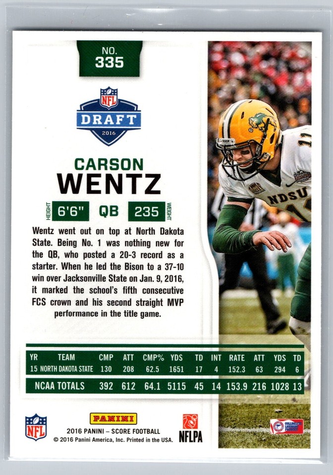 2016 Score #335 Carson Wentz | eBay