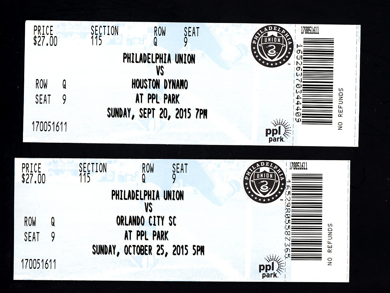 Philadelphia Union 2015 MLS Soccer Complete Ticket Set 2 Total Ticket ...