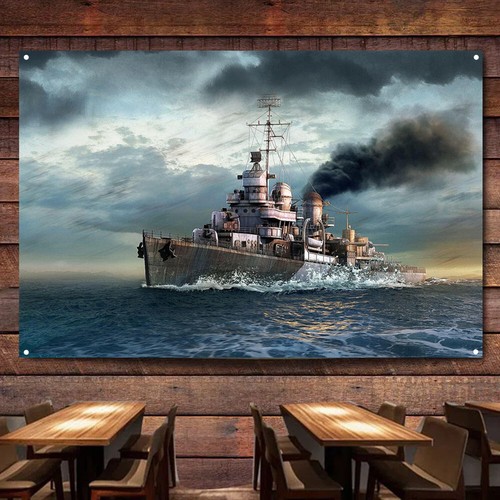 WWII Frigate Battleship Wall Art Poster Warship Military Art Flag Decor ...