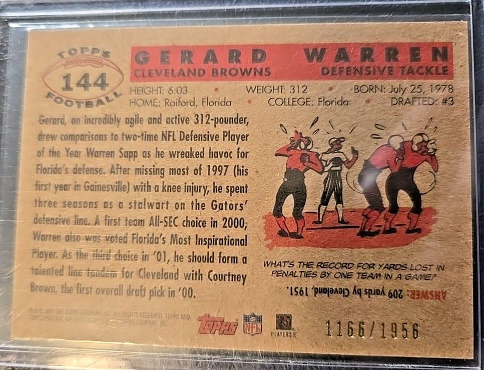 2001 Topps Heritage Cleveland Browns Gerard Warren 144 1166/1956 SP ...