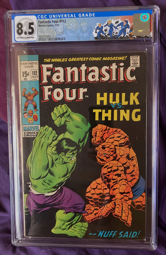 FANTASTIC FOUR #112 July 1971 CGC 8.5 KEY Hulk Vs Thing CUSTOM FF LABEL ...