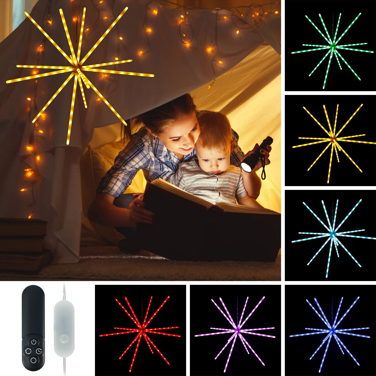98/104pcs LEDs RGB Spark Light Hanging Starburst Light Remote Control ...