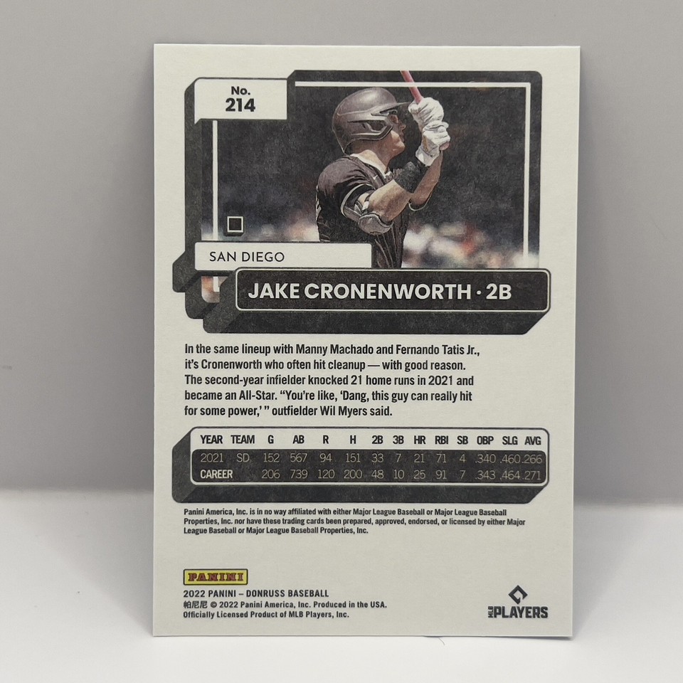 2022 Panini Donruss Baseball Jake Cronenworth Base #214 Independence ...