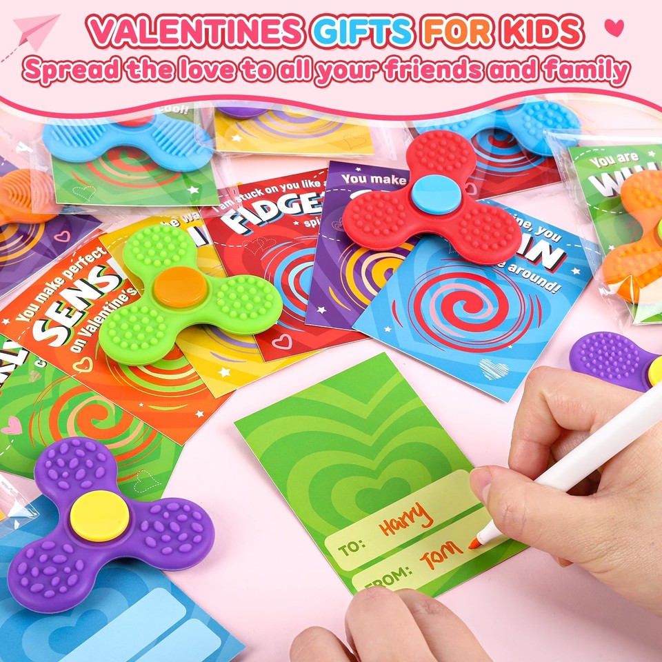 24 PCs Valentines Day Cards with Fidget Spinner for Classroom, Textured ...