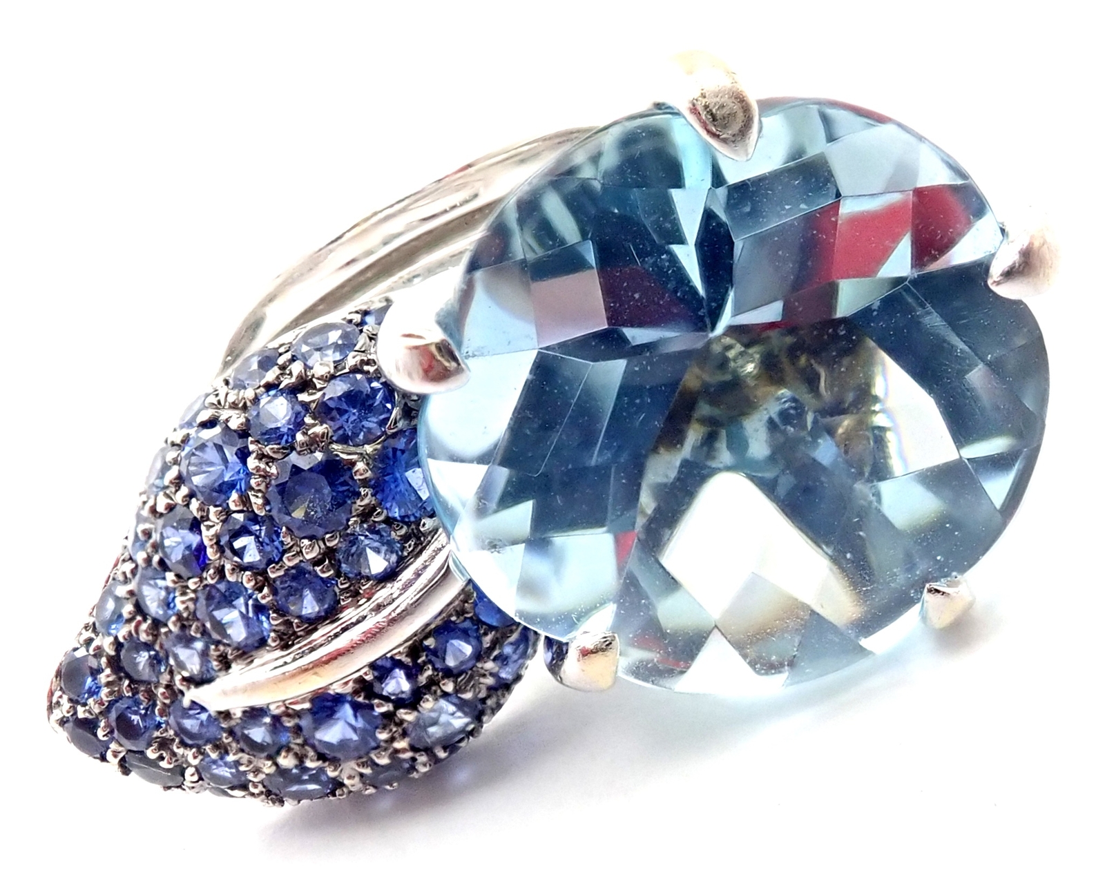 Authentic! Chanel Camellia Flower 18k White Gold Aqua… - Gem
