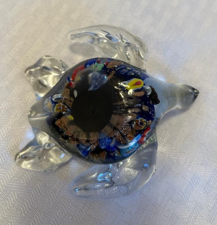 HAND BLOWN ART GLASS SEA TURTLE PAPERWEIGHT WITH MILLEFIORI | eBay