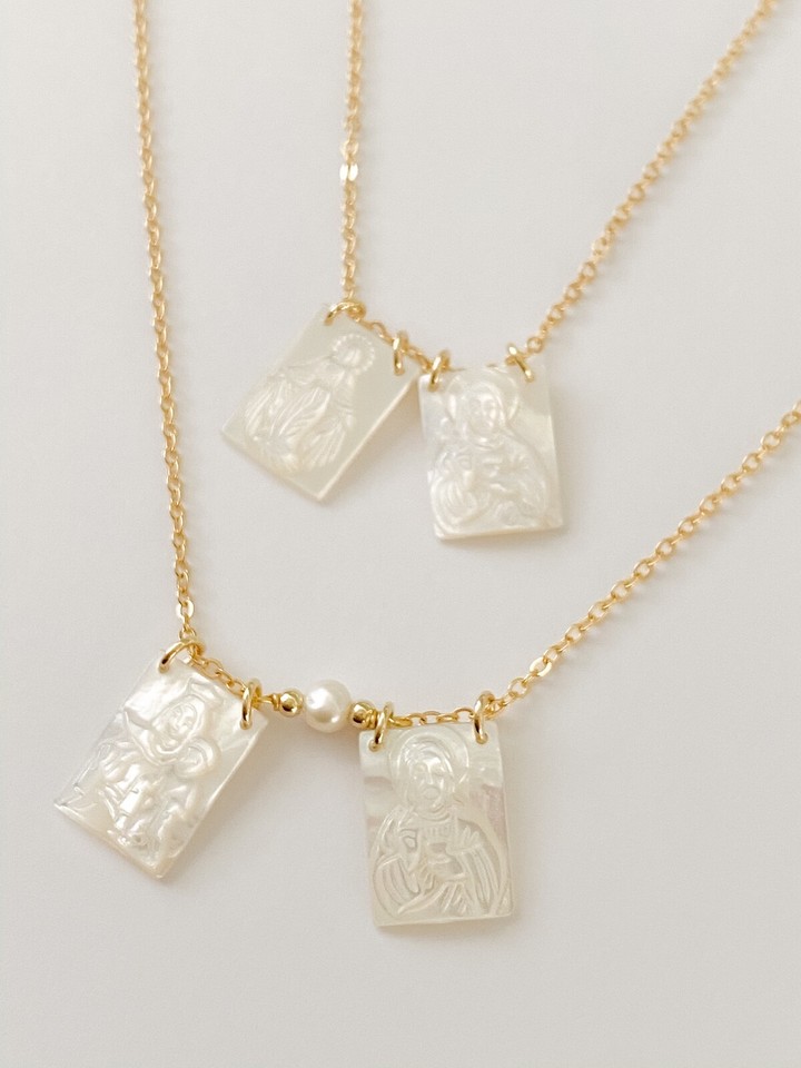 Mother of pearl scapular necklace Virgin Mary sacred heart catholic ...