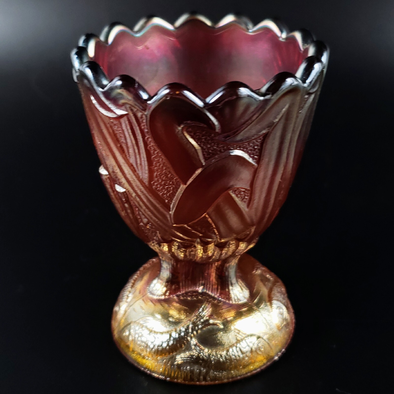 Vintage ST. CLAIRE Amberina Carnival Glass KING FISHER Toothpick Holder ...