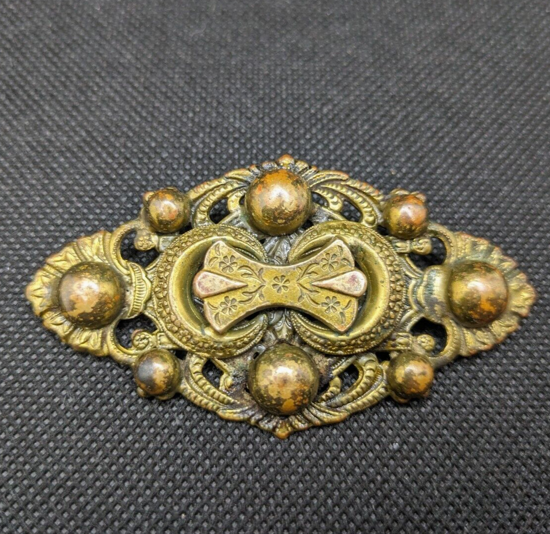Antique Brass Brooch Pin C Clasp - Gem