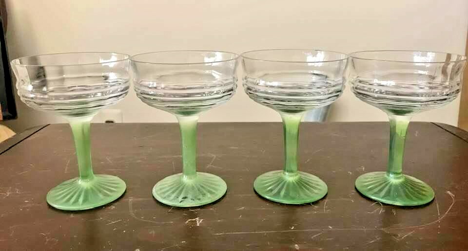 4 Anchor Hocking Circle Pattern Champagne Sherbet Glasses w Green ...