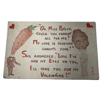 Miss Potato Head & Mr. Carrot Head Valentine Postcard 1912 Harrisonburg ...