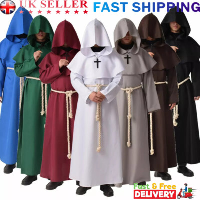 New Halloween Mens Monk Cosplay Robe Cloak Capes Friar Medieval Priest ...