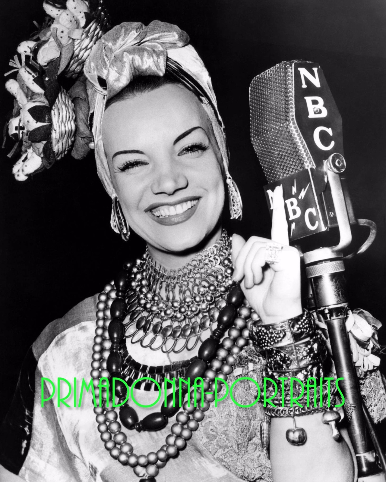 CARMEN MIRANDA 8X10 Lab Photo '40s TUTTI FRUTTI HAT, NBC Microphone ...