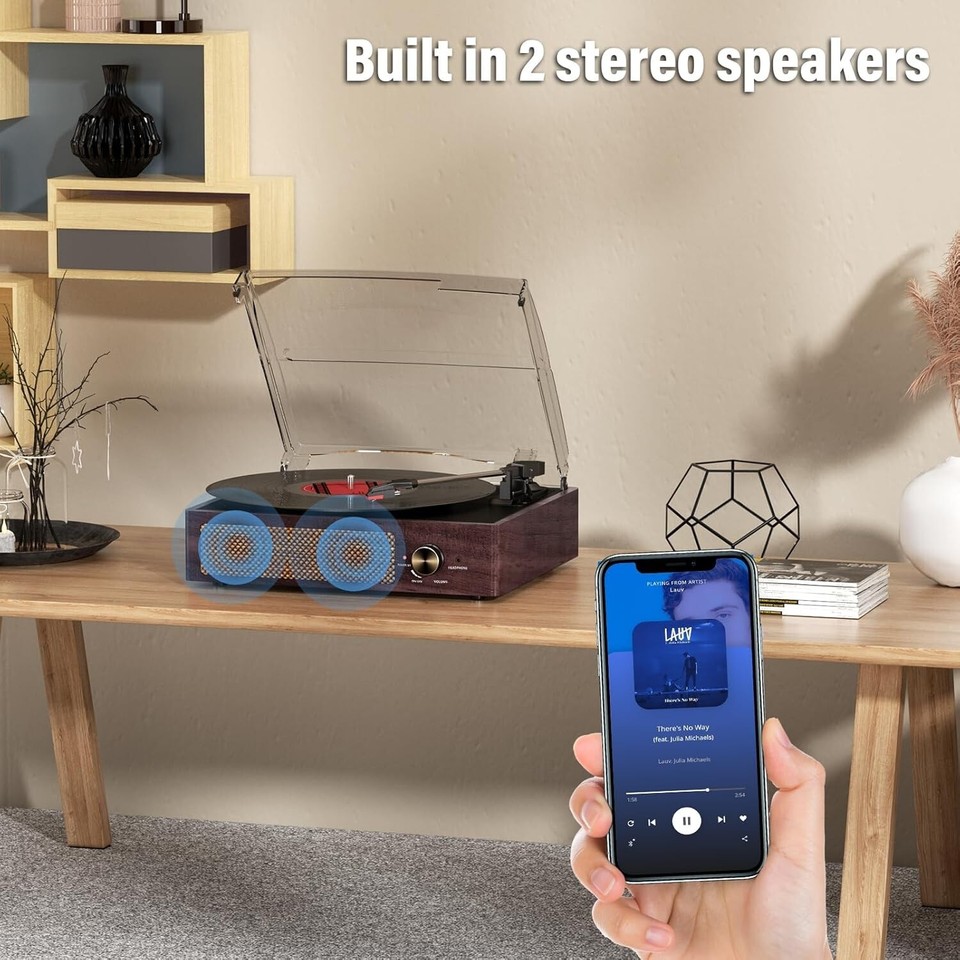 Bluetooth Vinyl Record Player & 3-Speed Turntable with Built-in Stereo ...