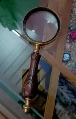 Brass Magnifying Glass Vintage Magnifier W/ Beautiful Handle Decorative ...