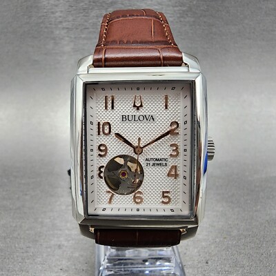 Bulova Sutton Tank Watch Men 33mm White Dial Steel Rectangle Automatic ...