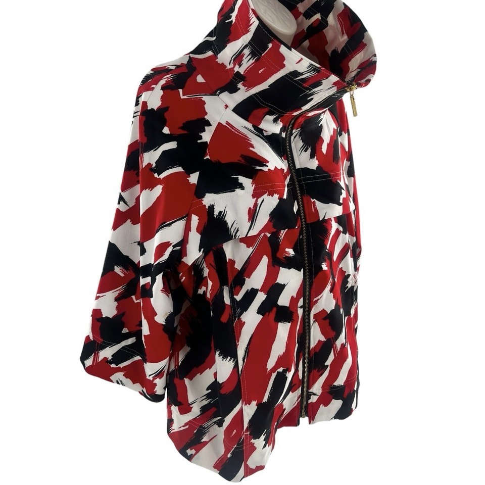 Erin London Womens Jacket Red Black White Wide Collar Zippered Full ...