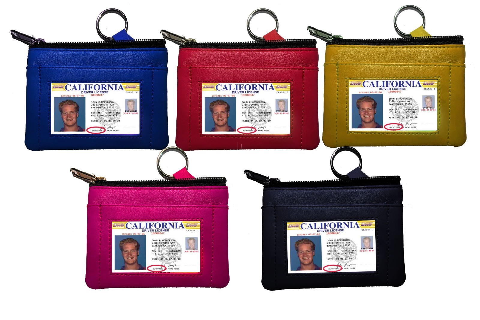 Genuine Leather Coin Purse ID Badge Key Chain Change Zip Holder Men ...