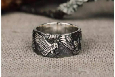 Chunky Owl Engraved Bird Design Art Mens Ring Band Sterling Silver 925 ...