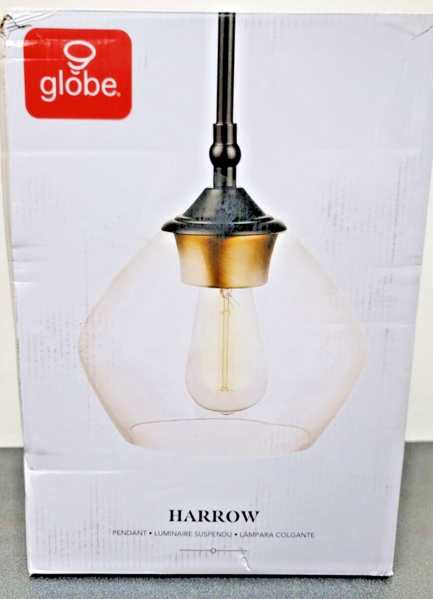 New Globe Electric Harrow 1-Light Matte Black Pendant w Clear Glass ...