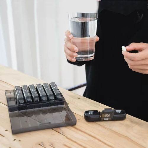 Weekly 21/3 Compartment Pill Organizer Box Portable Black Plastic ...