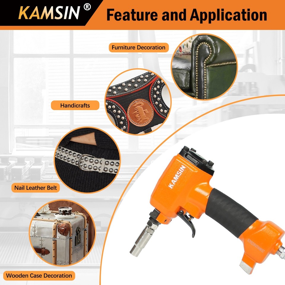 KAMSIN 1170 Pneumatic Upholstery Decorative Tack Nail Gun 7/16'' Head ...