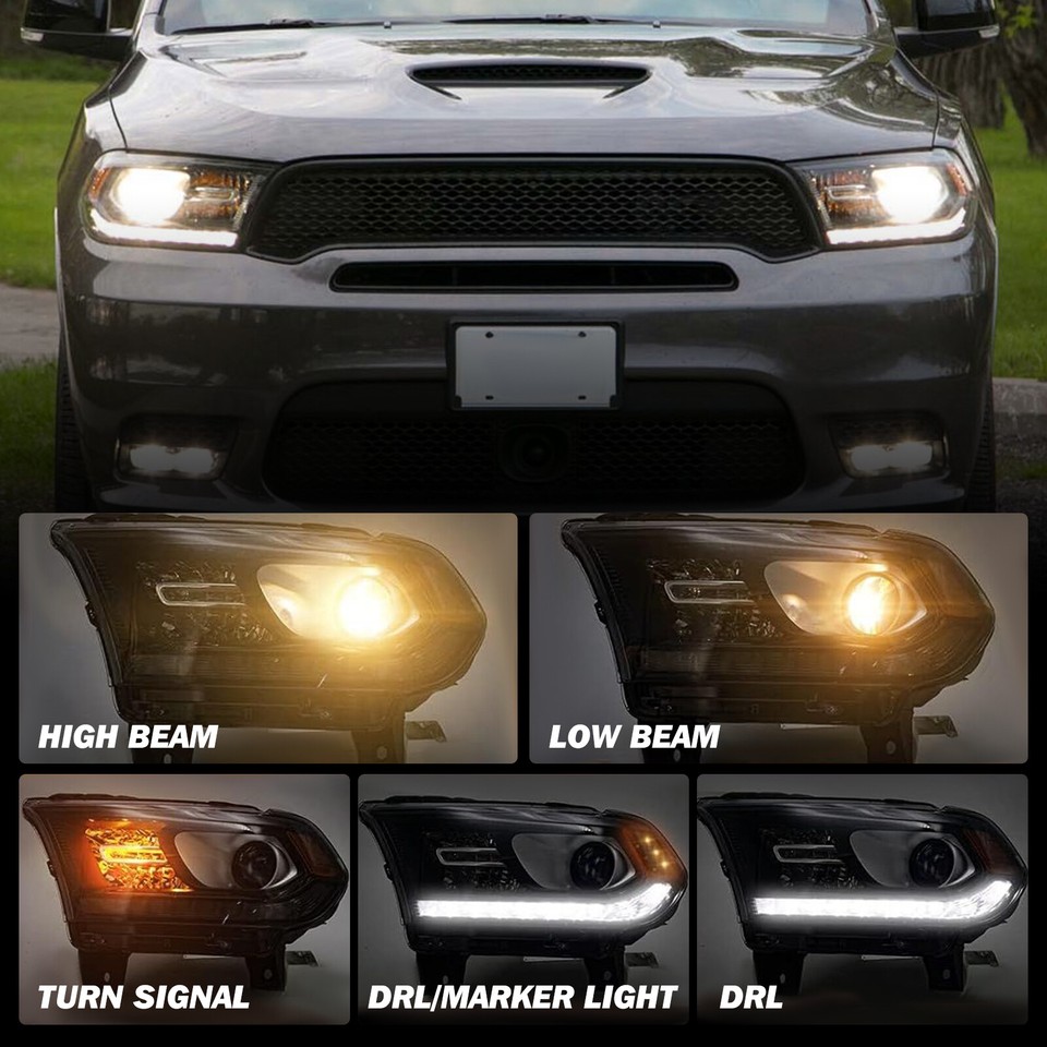 [W/Bulb LED DRL] Driver Side For 2014-2020 Dodge Durango Black Halogen ...