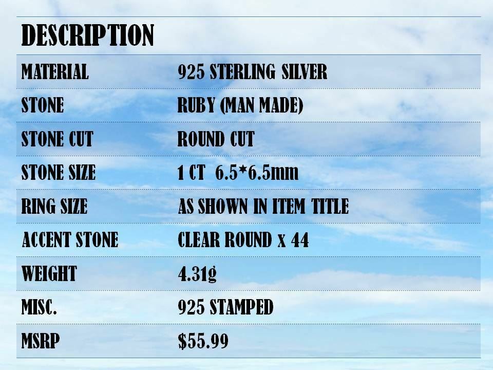 COOL 1 CT RUBY ROUND CUT 925 STERLING SILVER RING SIZE 5-10 | eBay