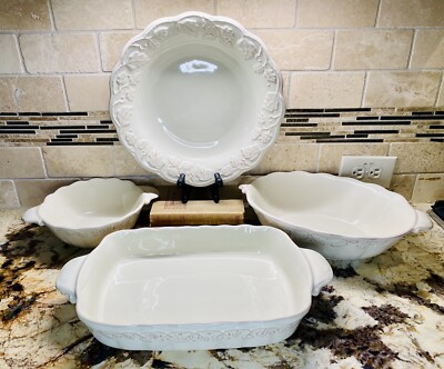 Longaberger Cream VINTAGE VINE Serving Pieces and Bakeware-Excellent ...