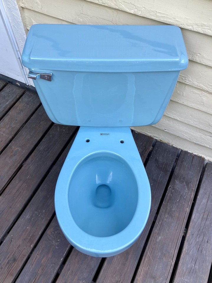 Vintage American Standard blue TOILET mid century modern retro bathroom ...